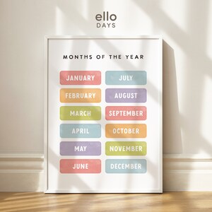 Months of the Year Learning Chart, Classroom Decoration Prints ...
