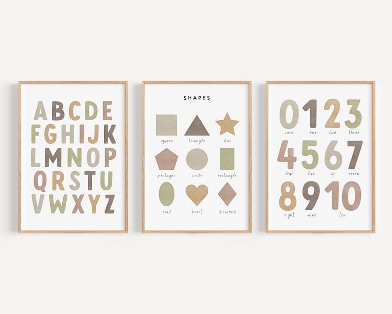 Neutral Alphabet Shapes Numbers 1-10 Printable Wall Art Bundle - Etsy