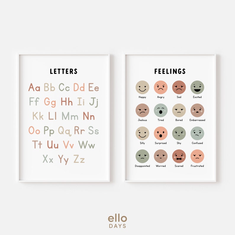 Neutral Educational Posters, 6 Boho Playroom Homeschool Prints ...