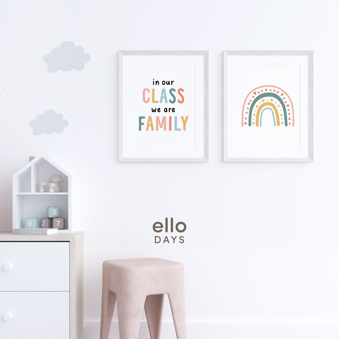 In Our Class We Are Family Rainbow Wall Print Bundle, Muted Colors ...