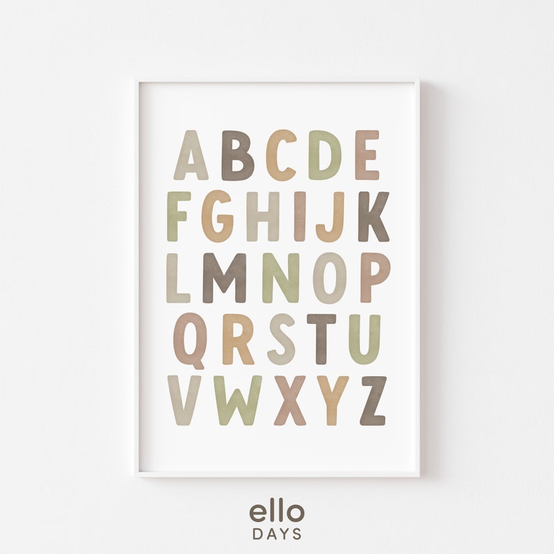 Neutral Alphabet Printable Wall Art Poster | Educational ABC Poster ...