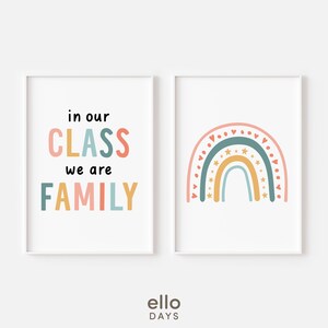 In Our Class We Are Family Rainbow Wall Print Bundle, Muted Colors ...