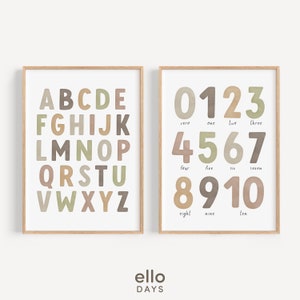 Neutral Alphabet Numbers 1-10 Printable Wall Art Bundle | Educational ...