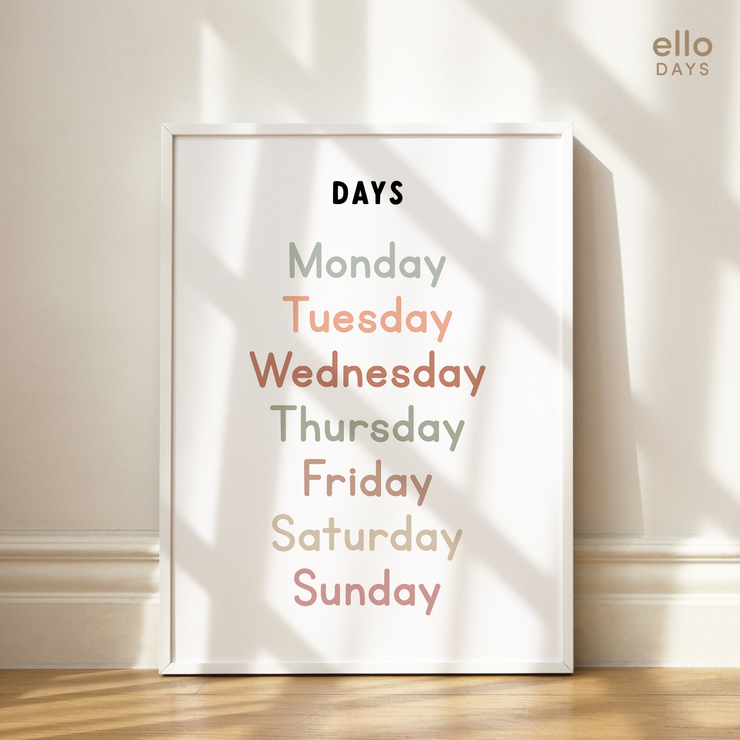 Neutral Days of the Week Educational Poster, Classroom Calendar Days ...