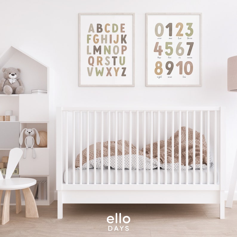 Neutral Alphabet Numbers 1-10 Printable Wall Art Bundle Educational ABC ...