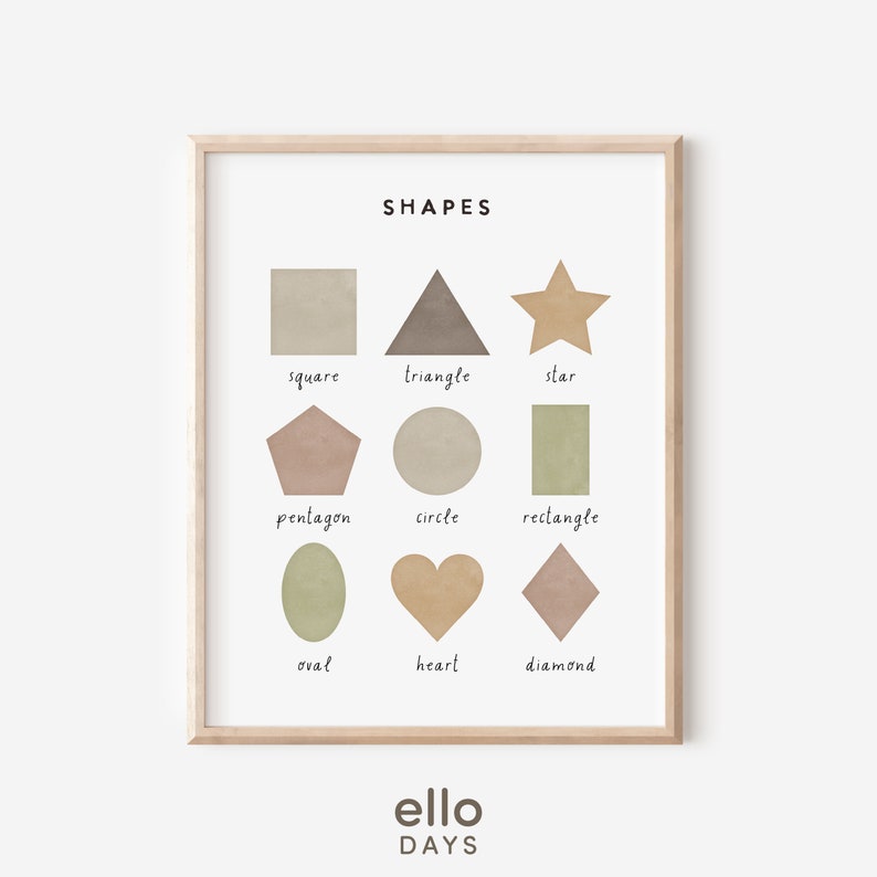 2 D Shapes Printable Shapes Learning Poster Montessori Nursery Kids ...