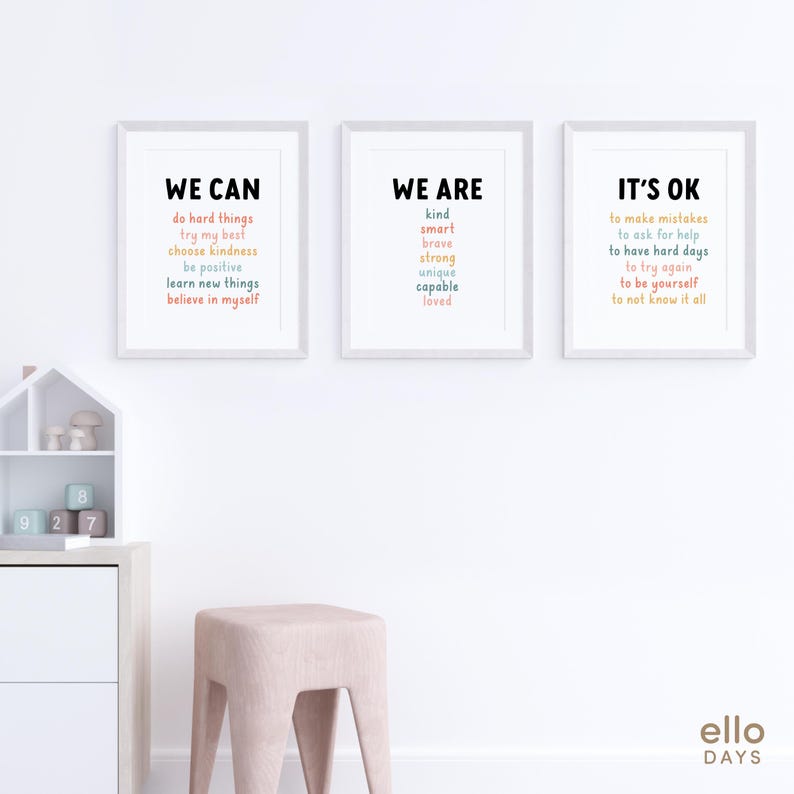 Affirmations for Kids Poster Set of 3, Daily Affirmations Wall Art ...