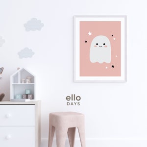 Halloween Cute Ghost Printable Wall Art Pink | Halloween Print Decor ...