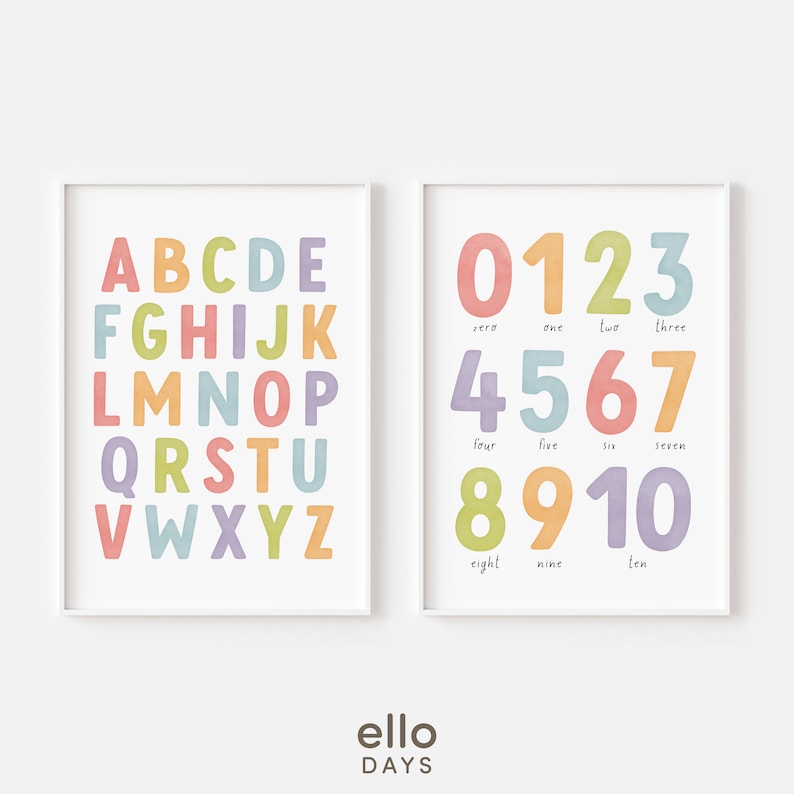 Alphabet Numbers 1-10 Printable Wall Art Bundle Rainbow - Etsy