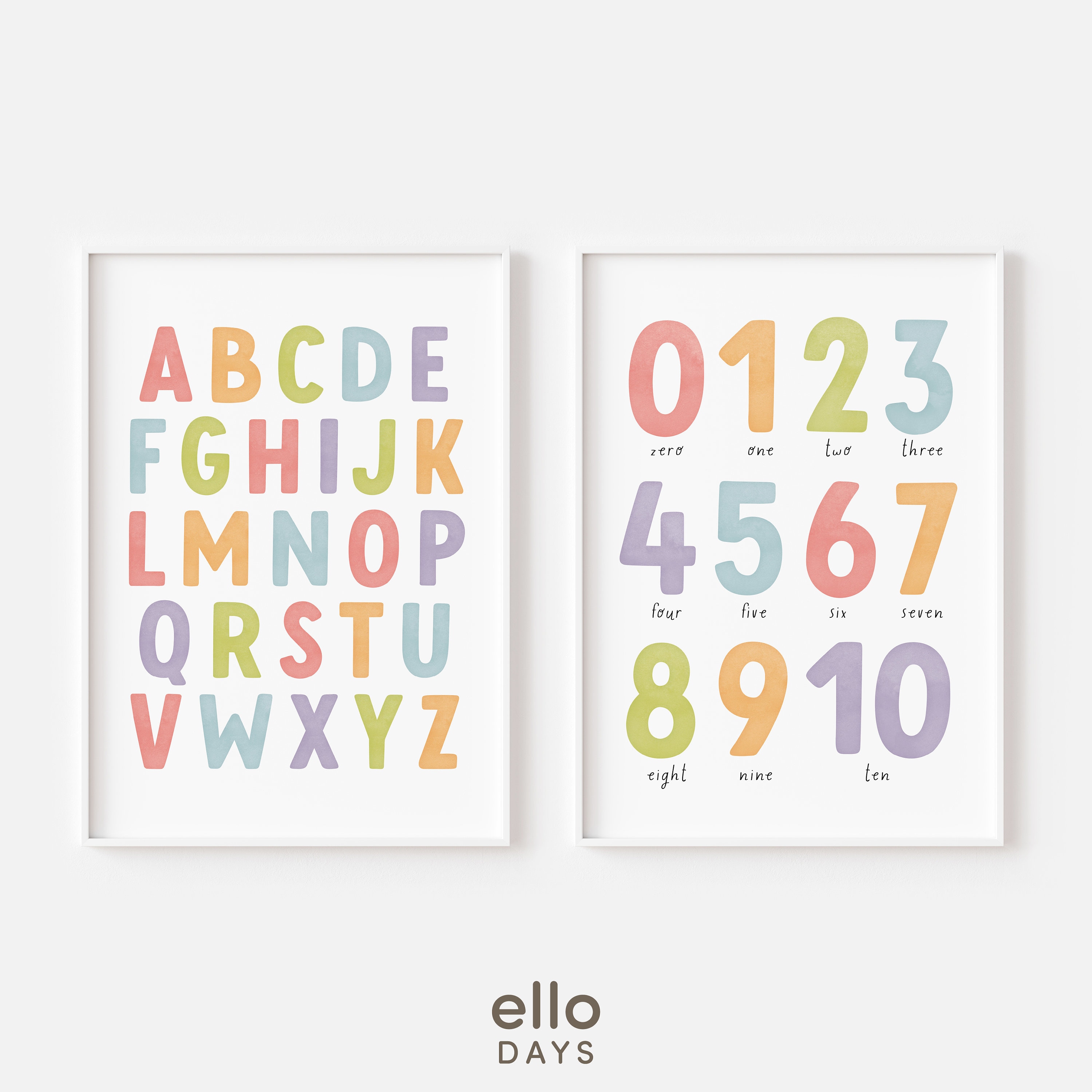 Alphabet Numbers 1-10 Printable Wall Art Bundle | Rainbow Educational ...