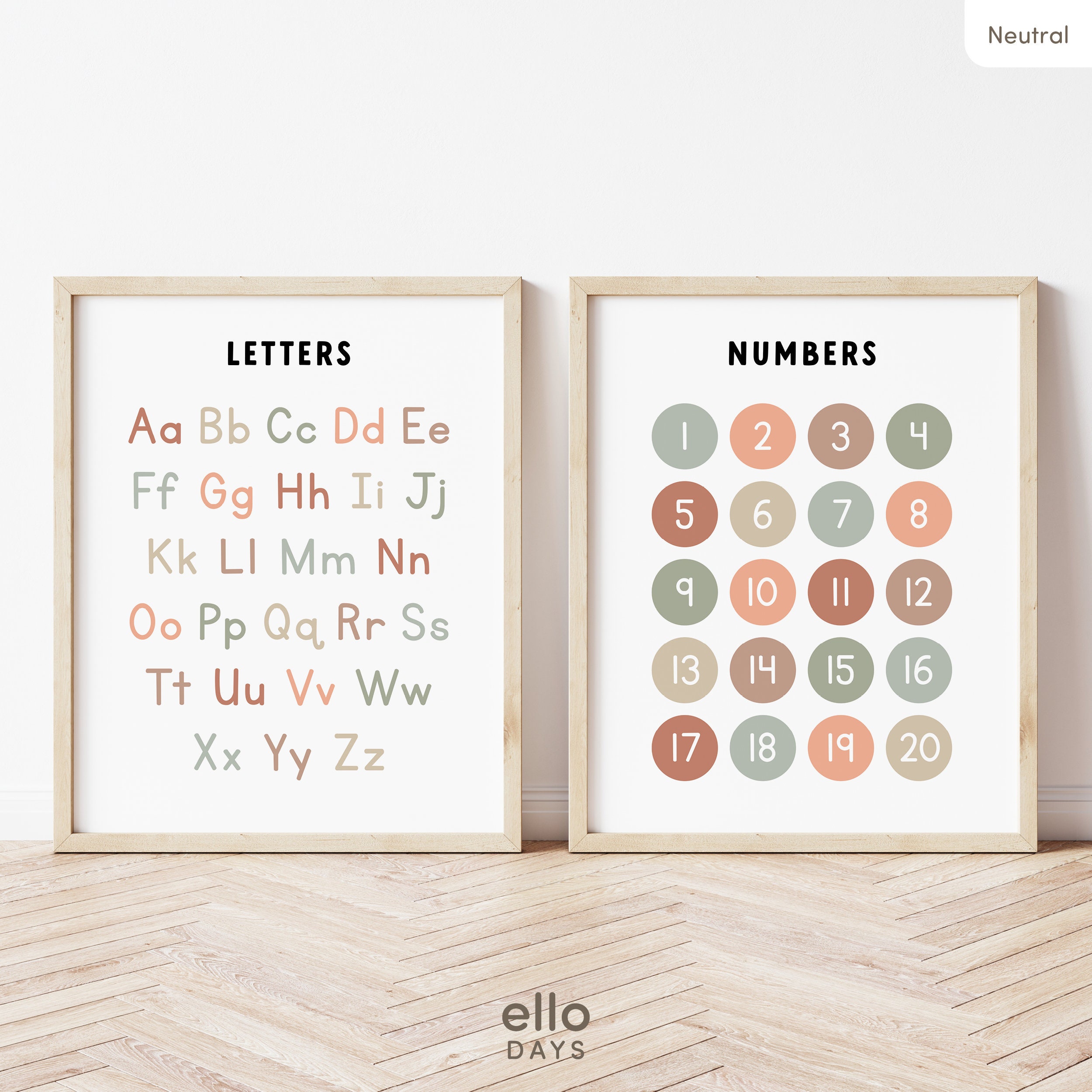 Neutral Alphabet Letters and Numbers Poster Set Bundle, ABC Wall Print ...