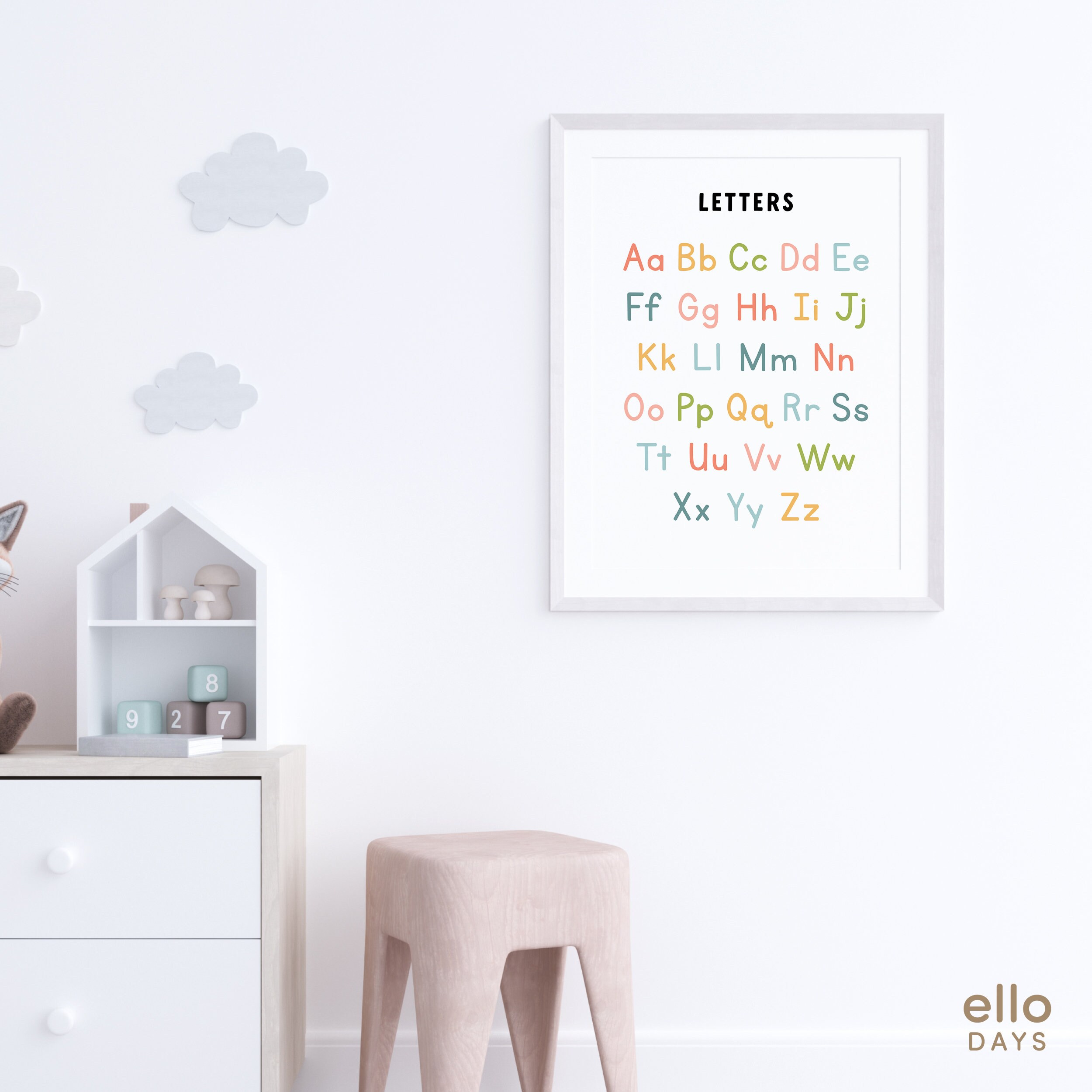 Alphabet Letters Educational Poster, ABC Wall Print, Toddler Learning ...