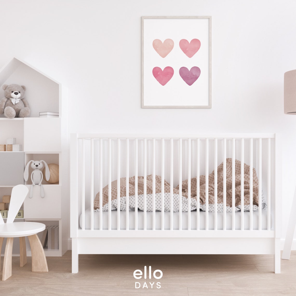 Hearts Watercolor Printable Wall Poster | Neutral Rose Pink Mauve Baby ...