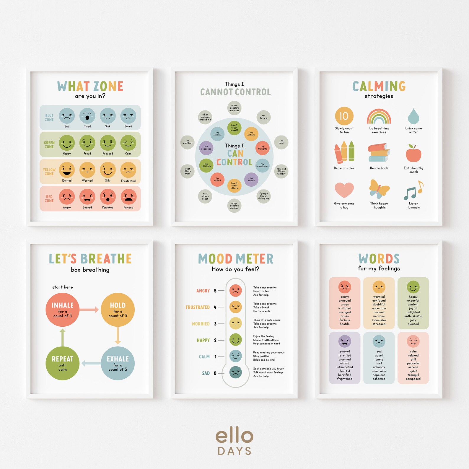 Calming Poster Set of 6, School Counselor Therapy Office Decor ...