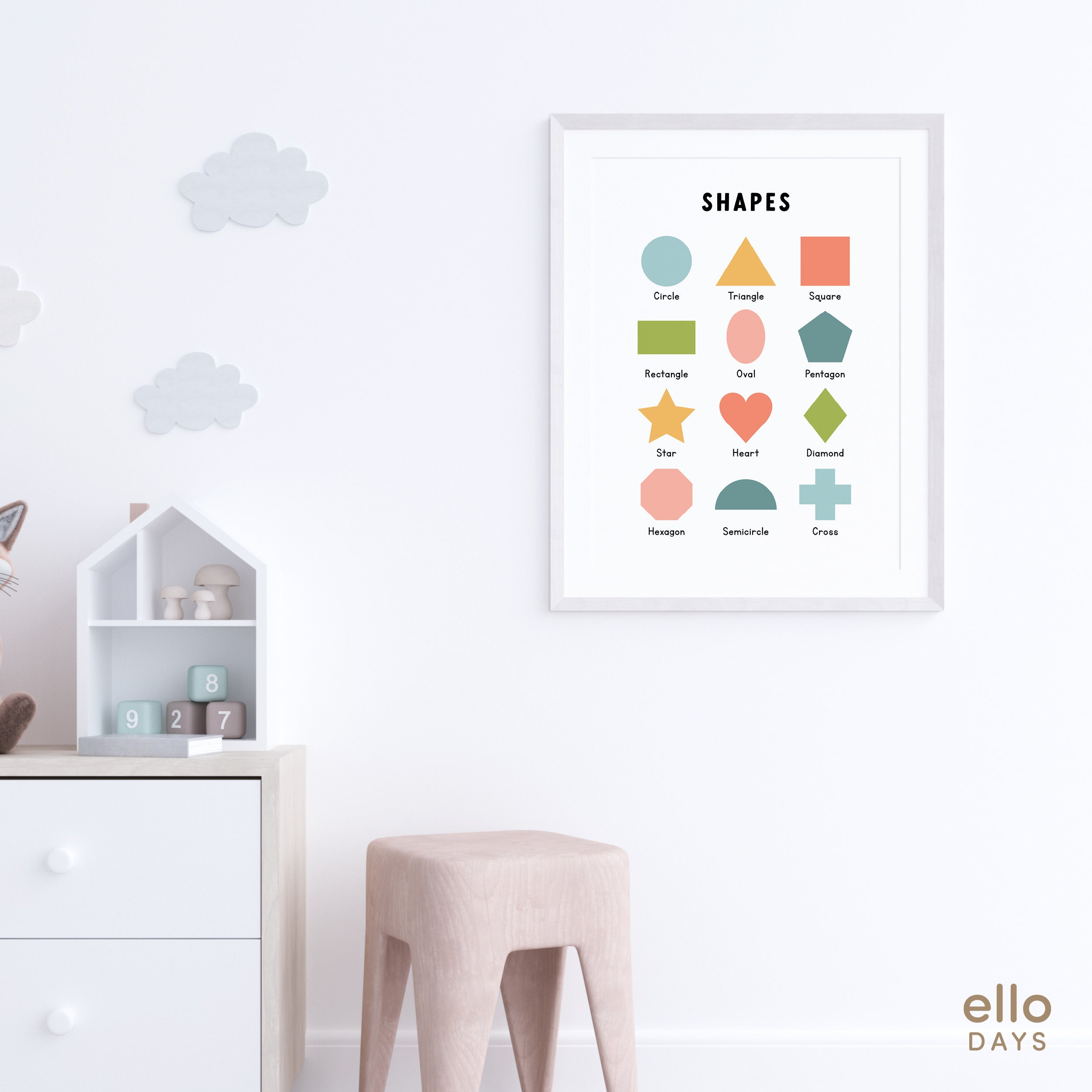 2-D Shapes Poster Sign, Educational Print, Toddler Preschool Learning ...