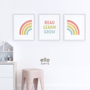 Split Rainbow & Read Learn Grow Printable Wall Art Poster Bundle ...
