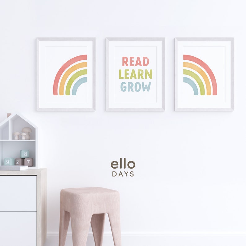 Split Rainbow & Read Learn Grow Printable Wall Art Poster Bundle ...