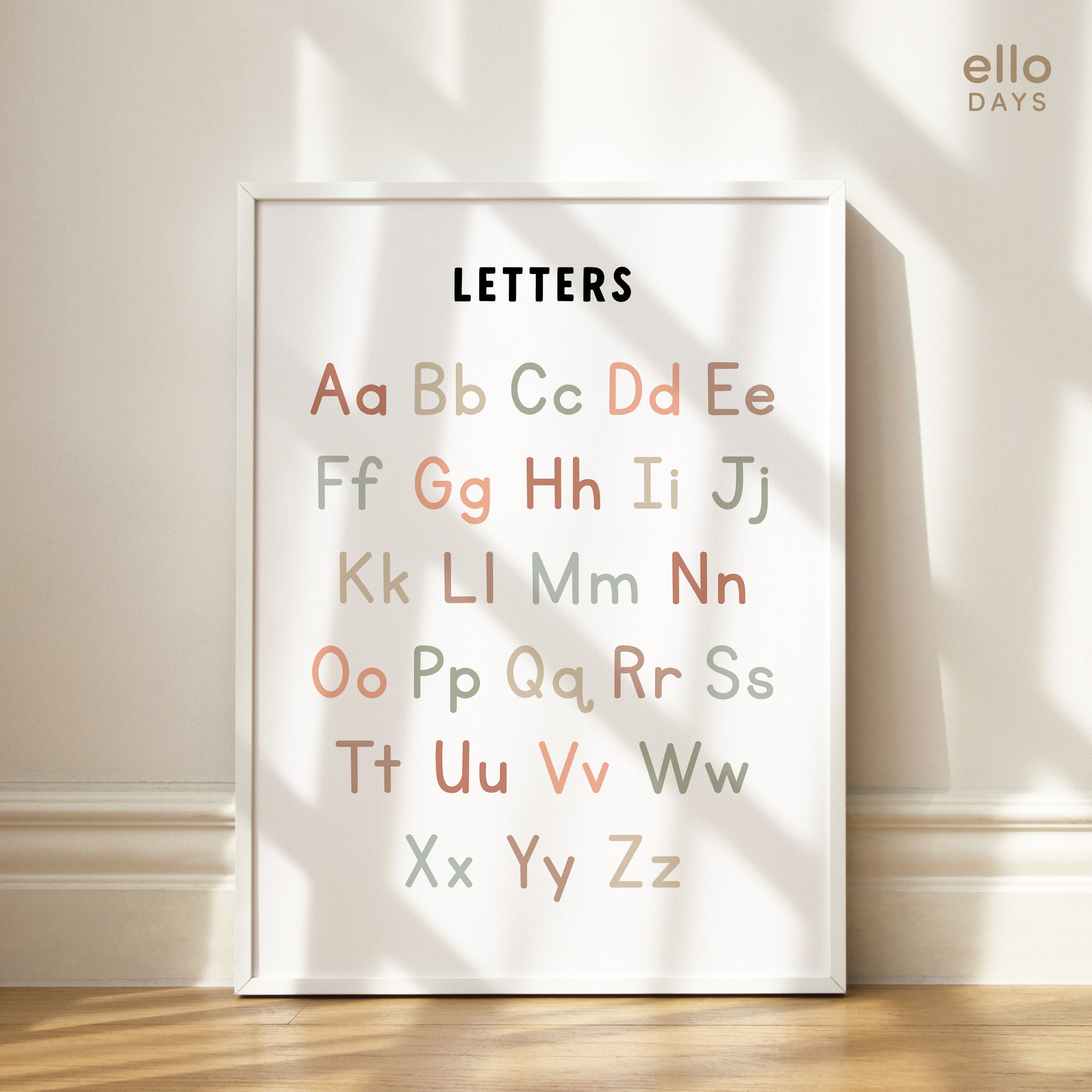 Neutral Alphabet Letters Numbers Shapes Educational Poster Set ...