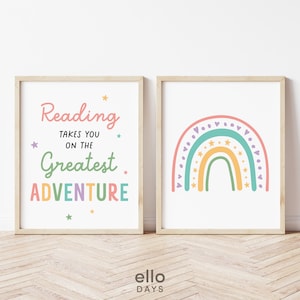 Rainbow Reading Corner Poster Bundle, Preschool Toddler Classroom Decor ...