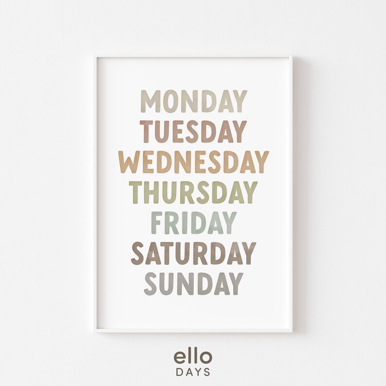 Neutral Days of the Week Printable Wall Art Poster - Etsy