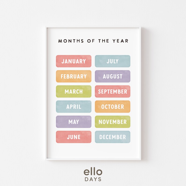 Months of the Year Learning Chart, Classroom Decoration Prints ...