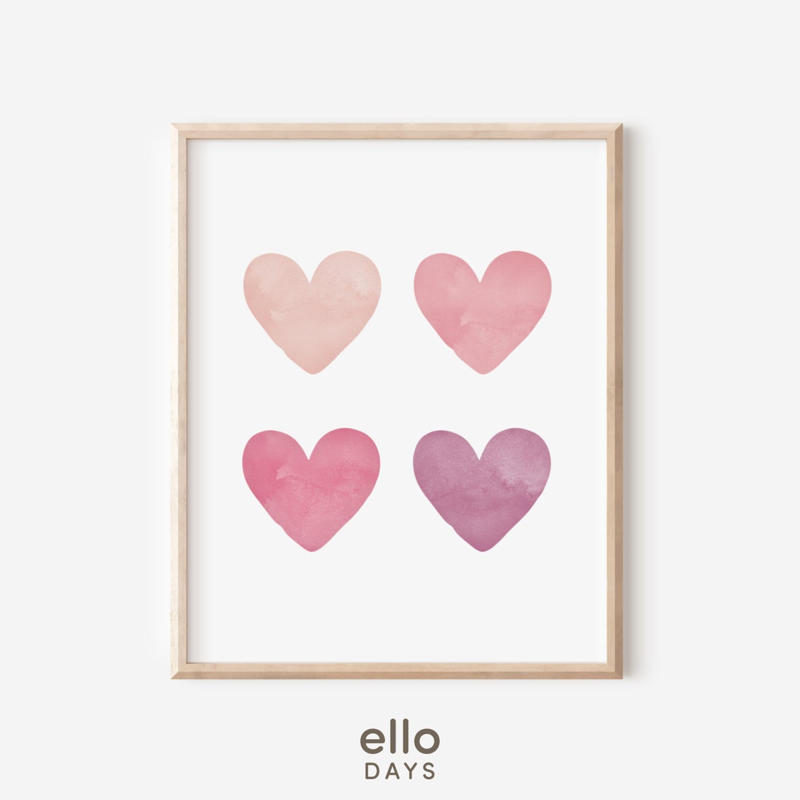 Hearts Watercolor Printable Wall Poster | Neutral Rose Pink Mauve Baby ...