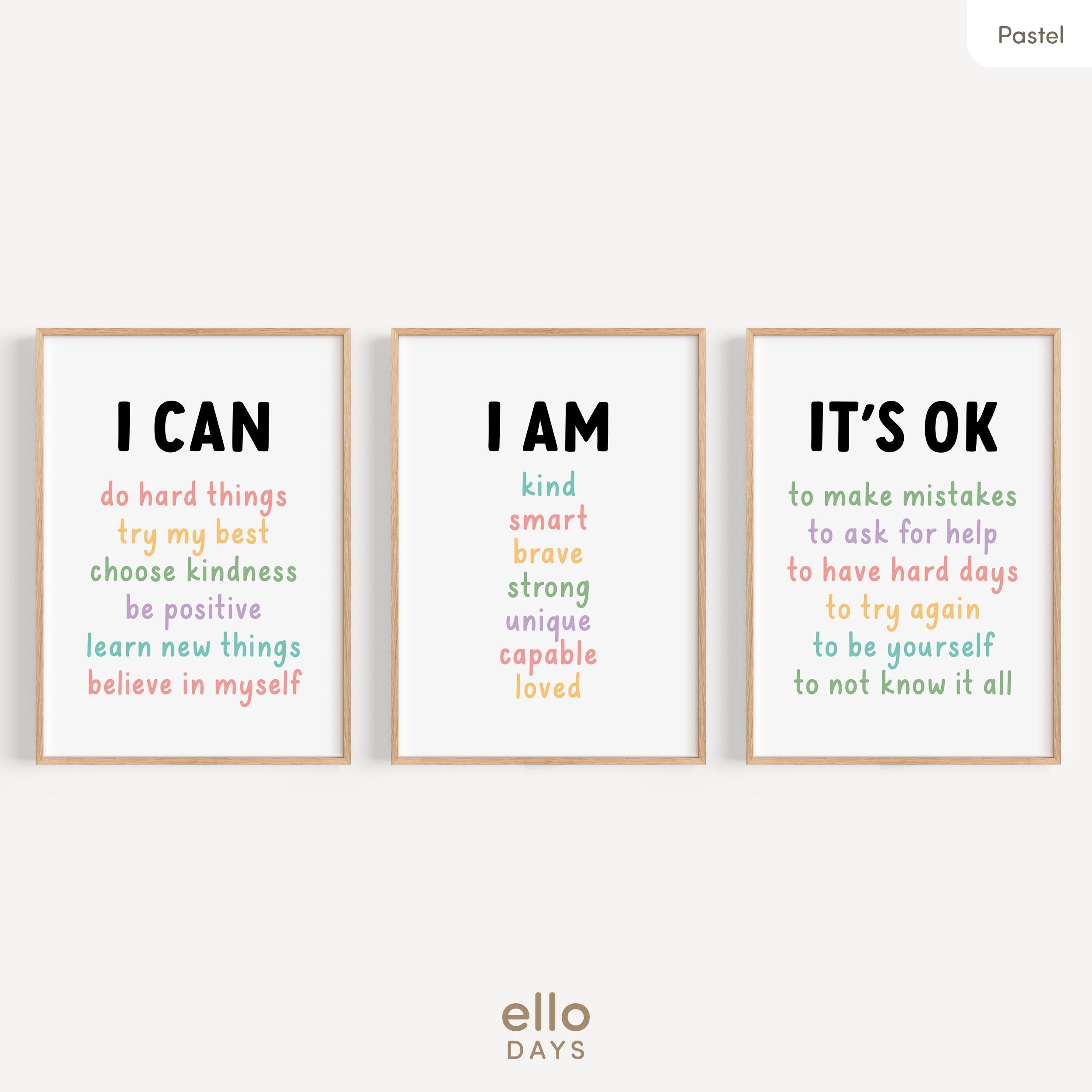 Kids Affirmation Poster Set of 3, Positive Affirmations Wall Art Bundle ...