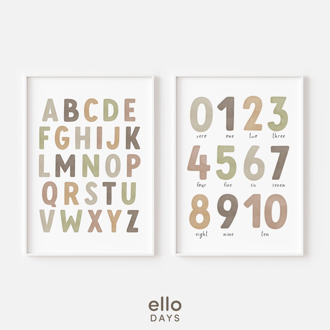 Neutral Alphabet Numbers 1-10 Printable Wall Art Bundle Educational ABC ...