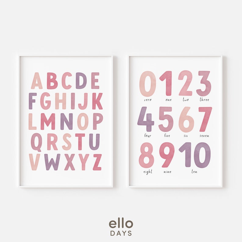 Alphabet Shapes Numbers 1-10 Printable Wall Art Bundle Pink - Etsy