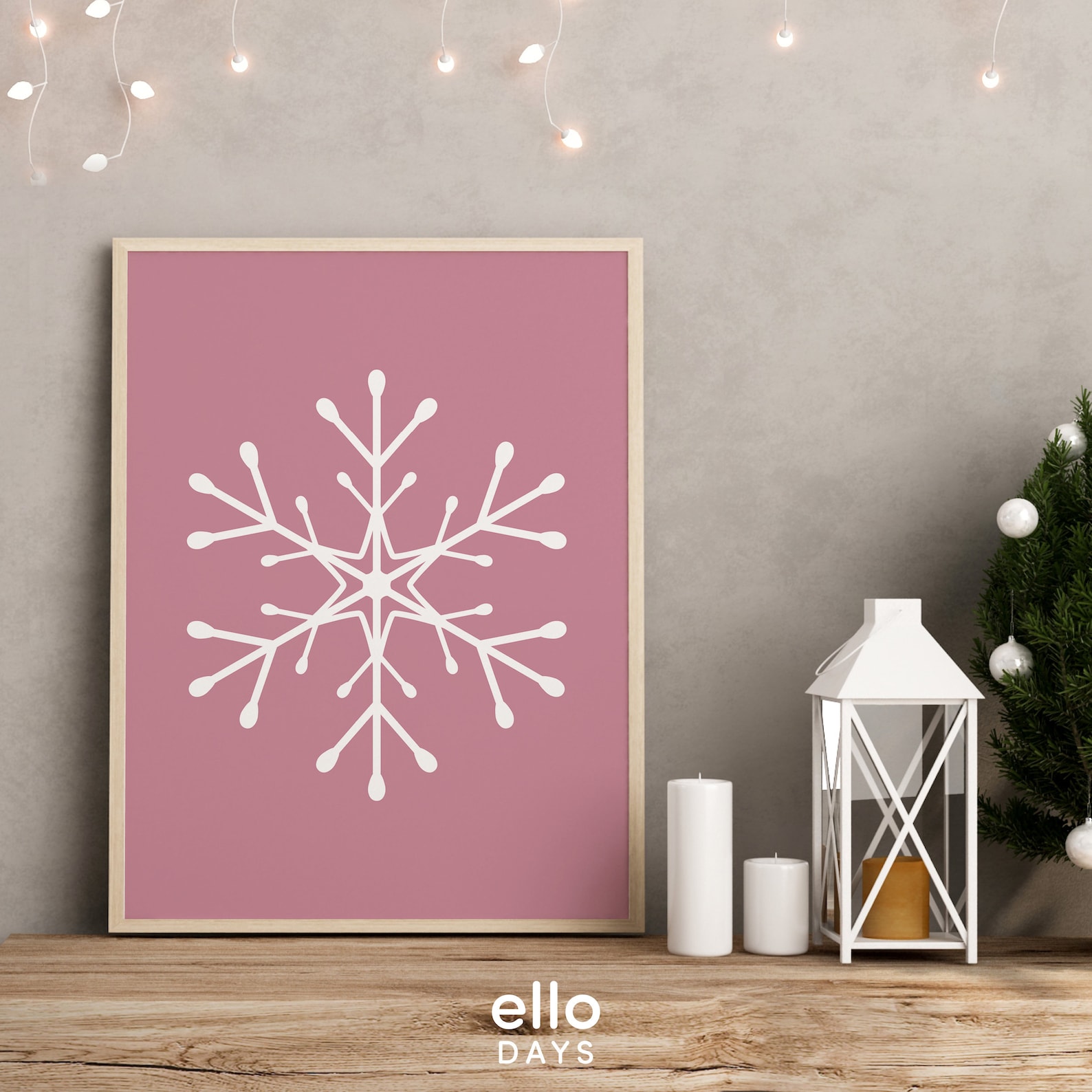 Winter Snowflake Wall Art Printable in Pink | Boho Christmas Holiday ...