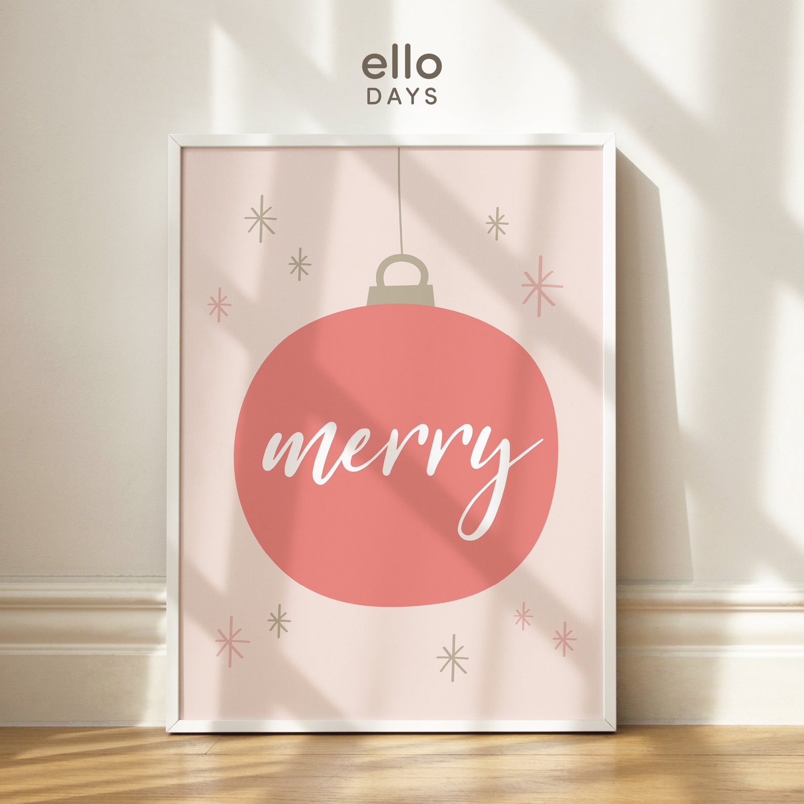 Merry Christmas Ornament Wall Art Printable | Boho Christmas Red Bauble ...
