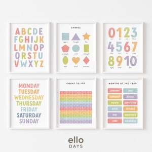 Rainbow Classroom Learning Charts, Set of 6 Educational Poster Set ...