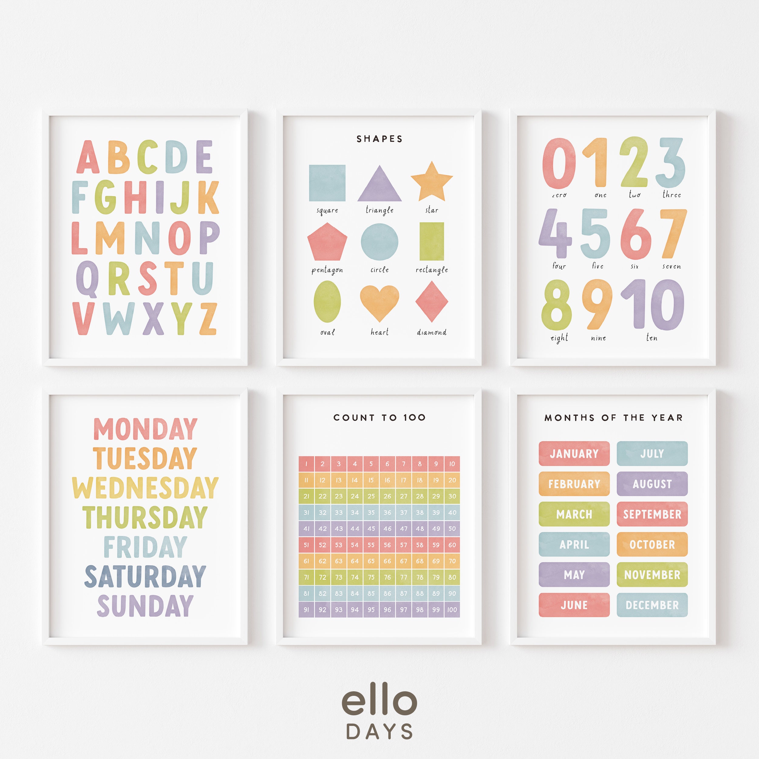 Rainbow Classroom Learning Charts, Set of 6 Educational Poster Set ...