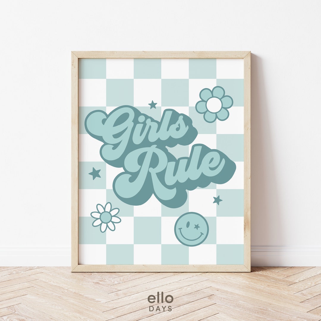 Girls Rule Retro Poster, Boho Girl Bedroom Decor Print, Tween Girl Room ...