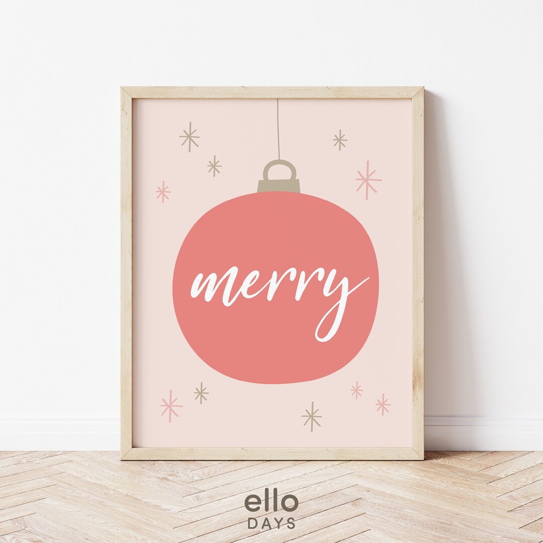 Merry Christmas Ornament Wall Art Printable | Boho Christmas Red Bauble ...