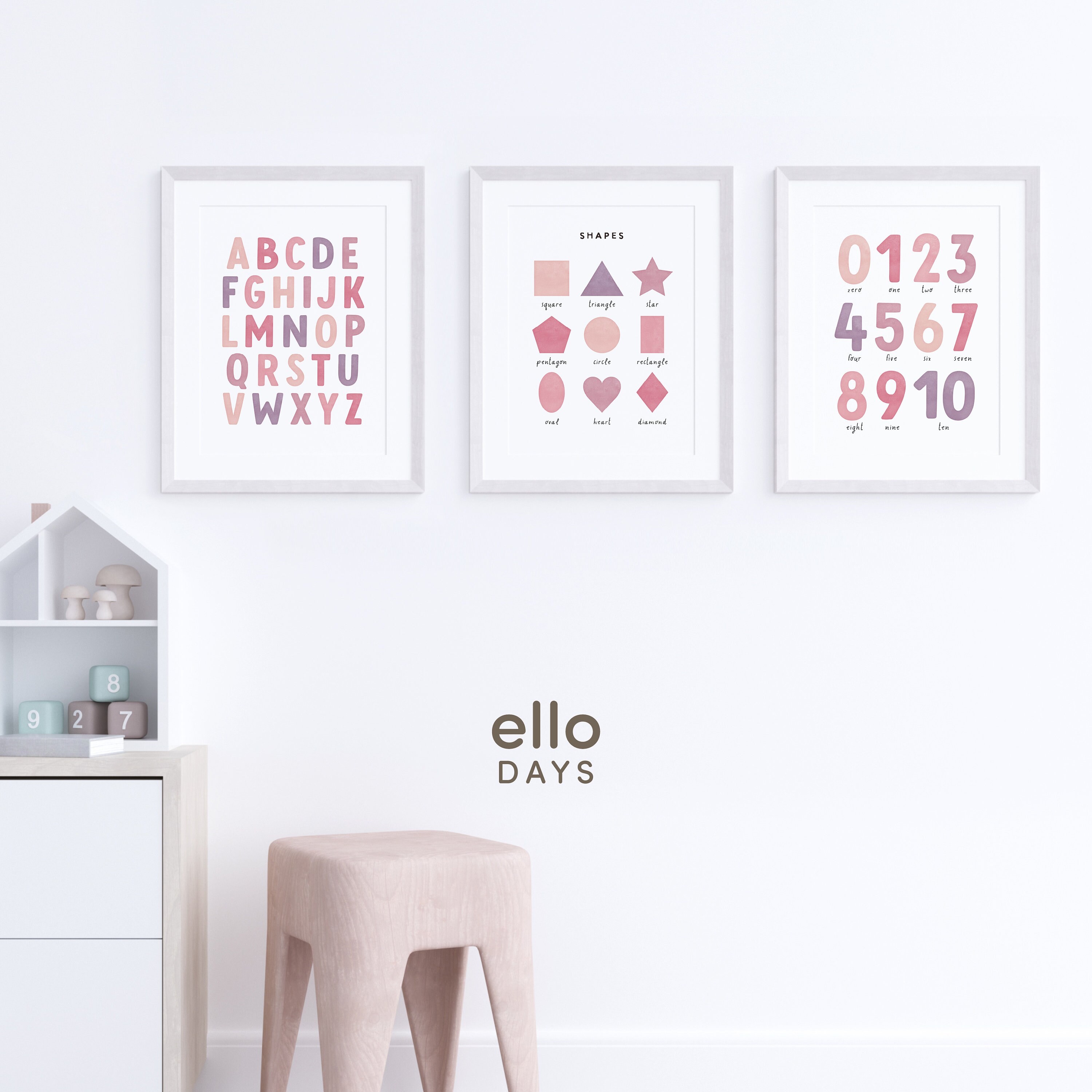 Alphabet Shapes Numbers 1-10 Printable Wall Art Bundle | Pink ...