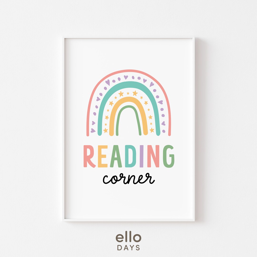 Reading Corner Rainbow Wall Print – Pastel, Reading Nook Wall Decor Art ...