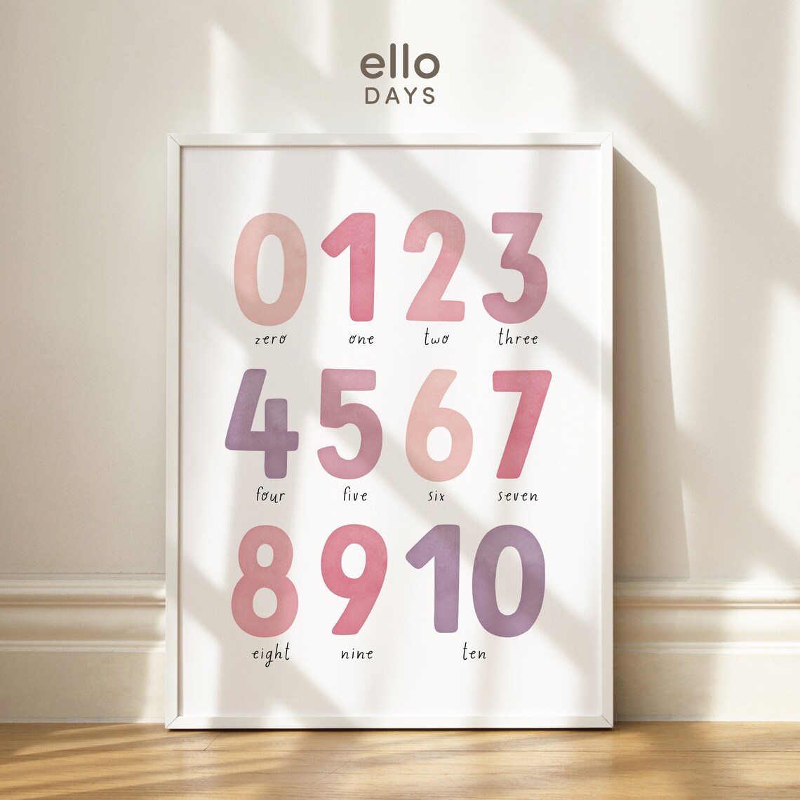 Rose Pink Numbers 1 10 Printable Wall Art Poster Educational Poster ...