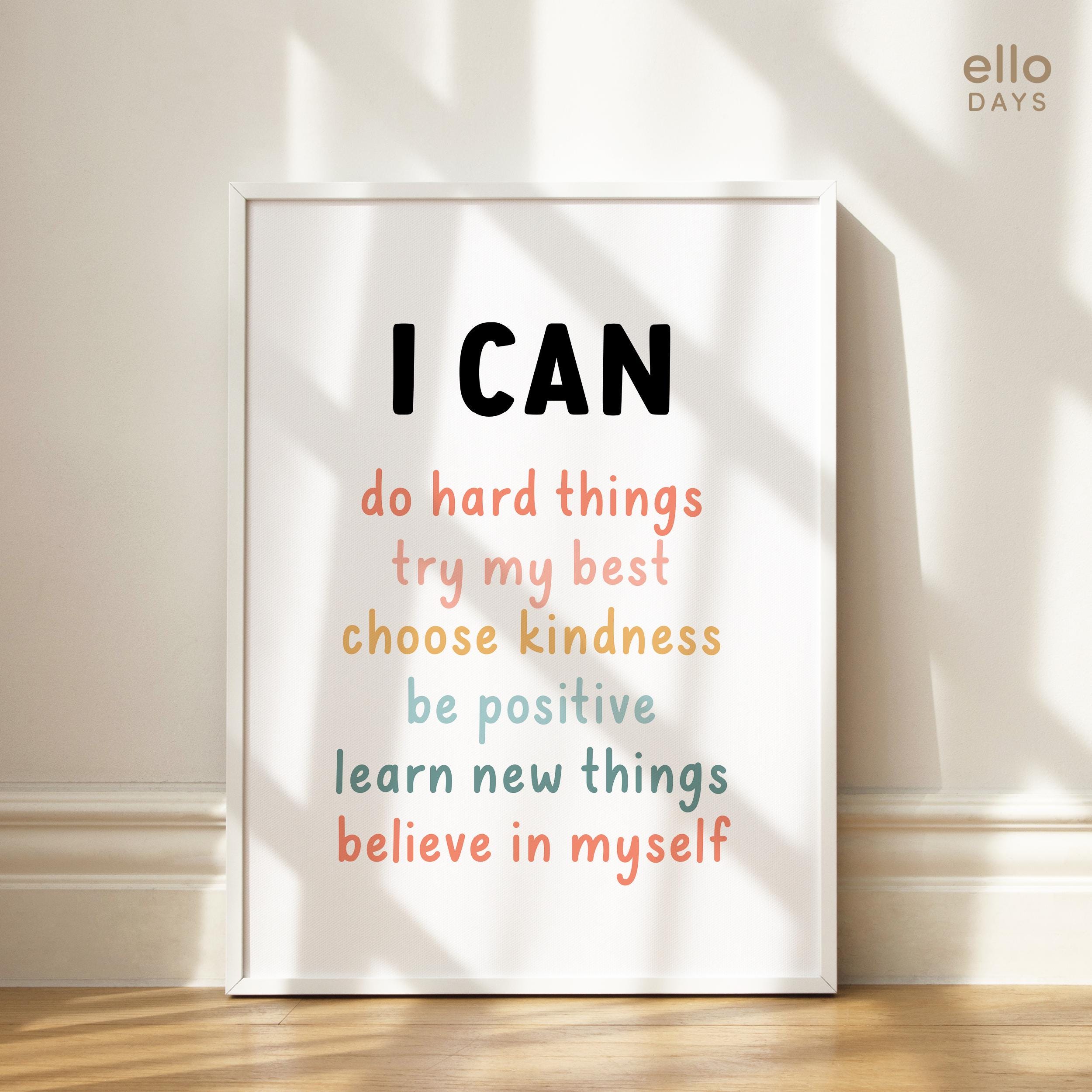 Words of Affirmations Poster, I Can Do Hard Things, Positive ...