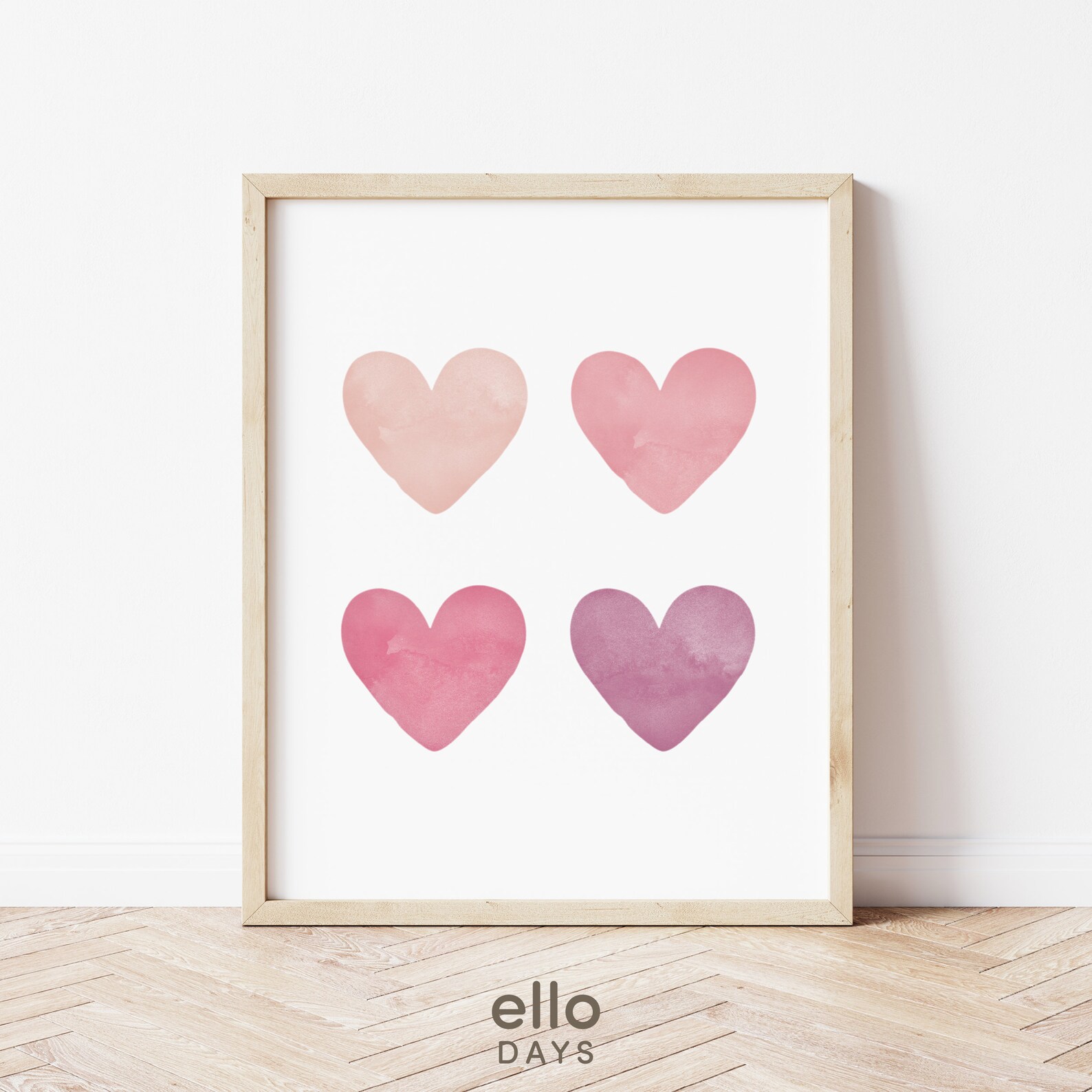 Hearts Watercolor Printable Wall Poster | Neutral Rose Pink Mauve Baby ...