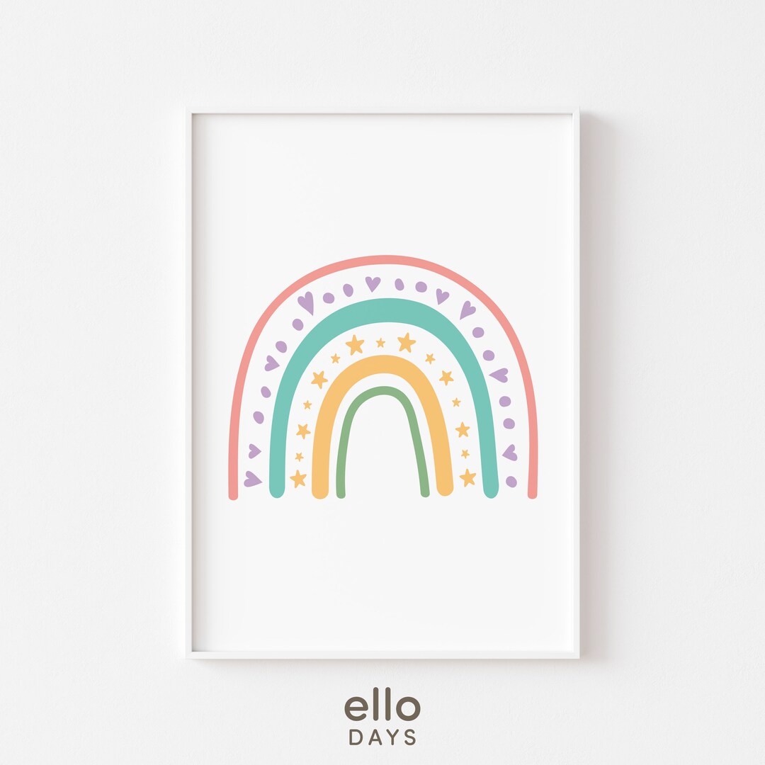 Boho Whimsical Rainbow Pastel Color Print, Rainbow Confetti Wall Art ...