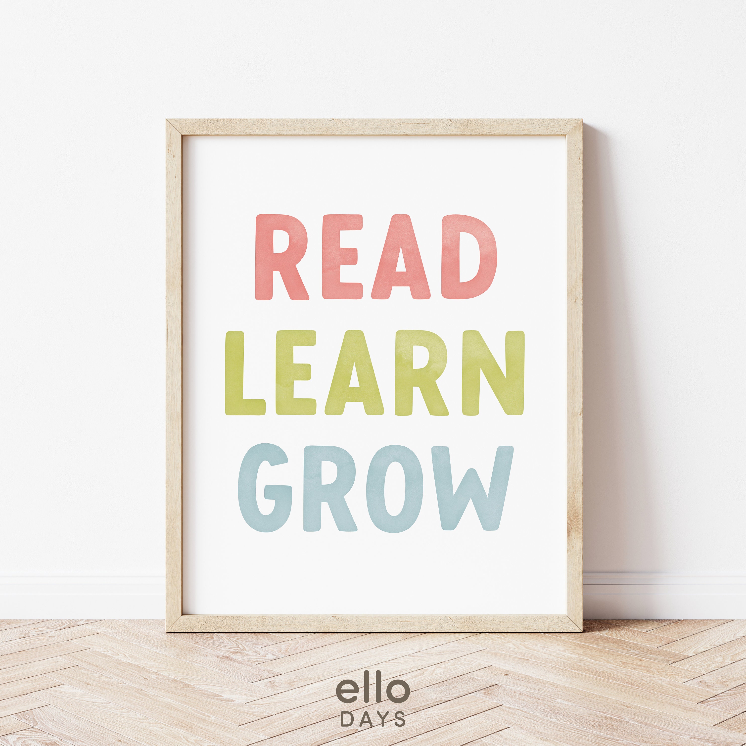 Read Learn Grow Printable Wall Art Poster | Rainbow Playroom | Toddler ...
