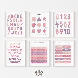 Pink Educational Poster Set of 6, Classroom Poster Bundle, Playroom ...