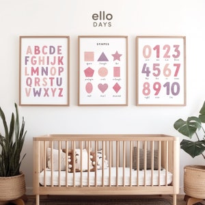 Pink Educational Poster Set of 6, Classroom Poster Bundle, Playroom ...