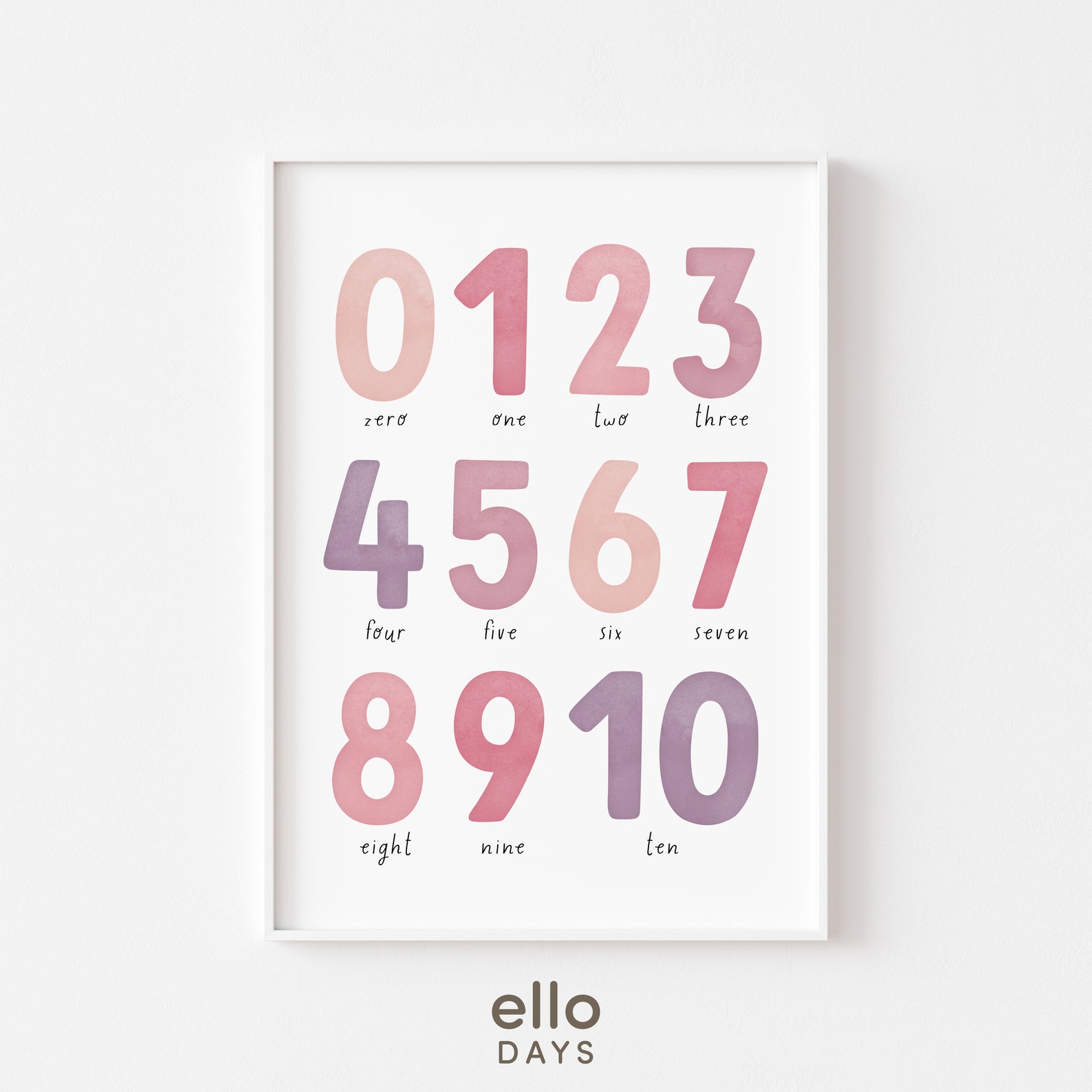 Rose Pink Numbers 1 10 Printable Wall Art Poster Educational Poster ...