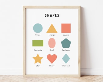 Printed Pastel Shapes Poster, Educational Wall Art Print, Colourful ...