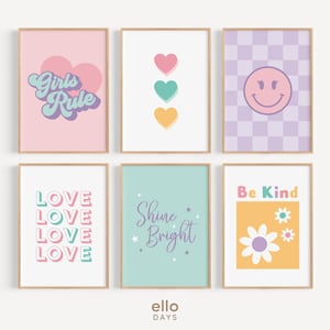 Girl Room Decor Posters Gallery Wall Set of 6, Girl Playroom Prints ...