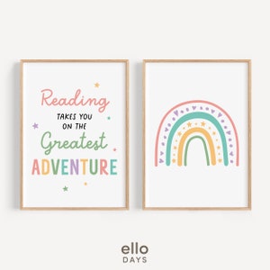 Rainbow Reading Corner Poster Bundle, Preschool Toddler Classroom Decor ...