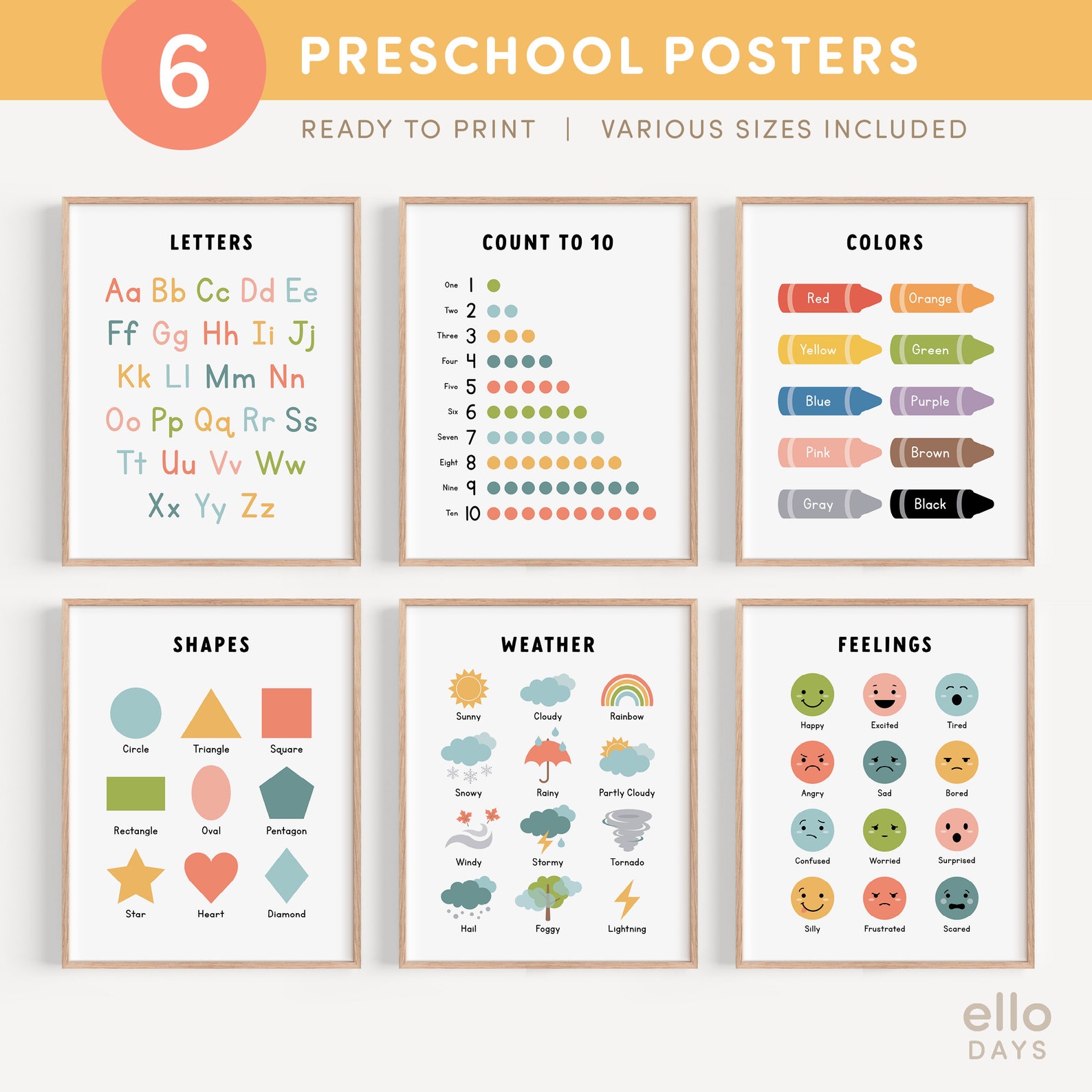 Toddler Preschool Educational Posters, Set of 6 Classroom Prints ...