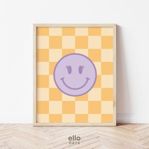 Girl Room Decor Smiley Wall Art Print, Checkered Girl Smiley Graphic ...